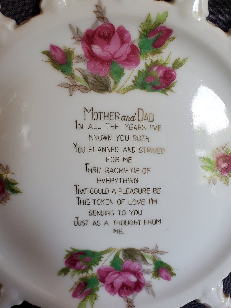 Porcelain Mother & Dad Poem Plate Vintage Porcelain - Etsy