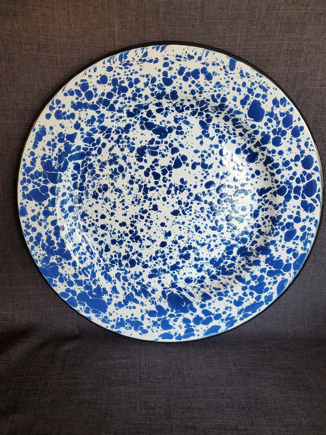 White & Blue Enamel Campware, Blue Enamelware Dinner Plate, Blue ...