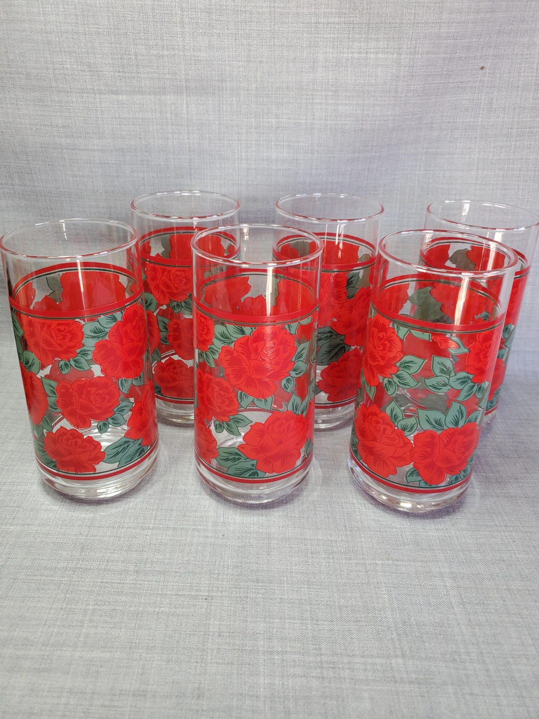 Set of 6 Vintage Crisa Red Rose Drinking Glasses, Red Rose Tumblers by ...