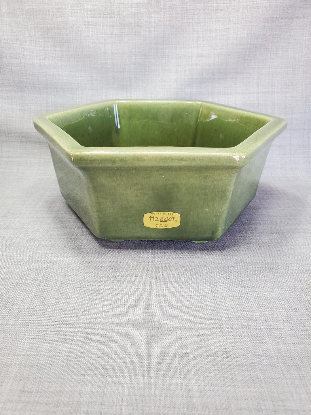 Vintage Haeger Pottery Planter, Haeger Green Hexagon Pot, Green Hexagon ...