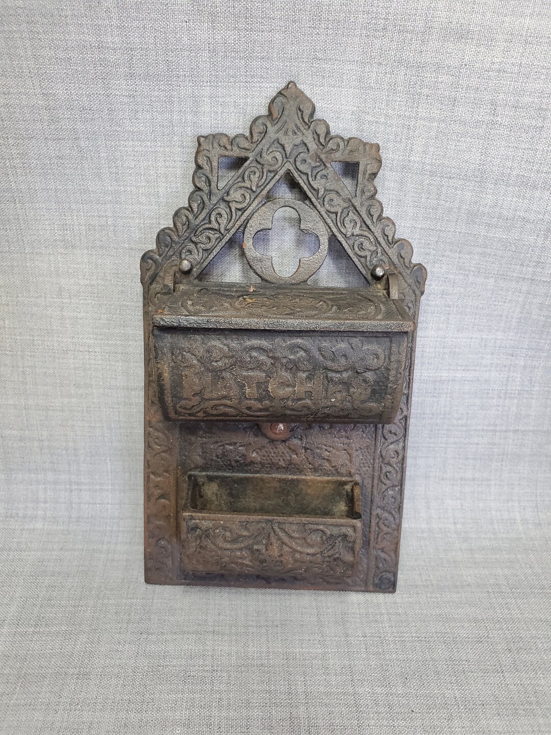 Vintage Cast Iron Hanging Match Box, Match Dispenser Box, Vintage Match ...