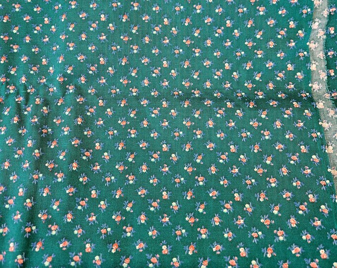 Vintage Calico Quilting Fabric, Vintage Green Floral Cotton Fabric, 42 ...