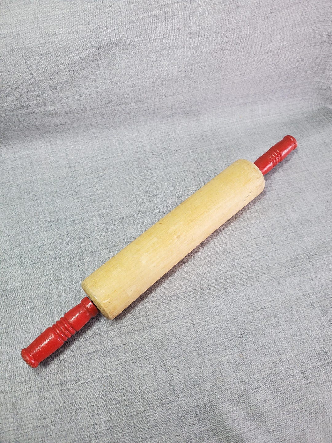 Vintage Rolling Pin With Red Handles, Nice Sturdy Rolling Pin, Red ...