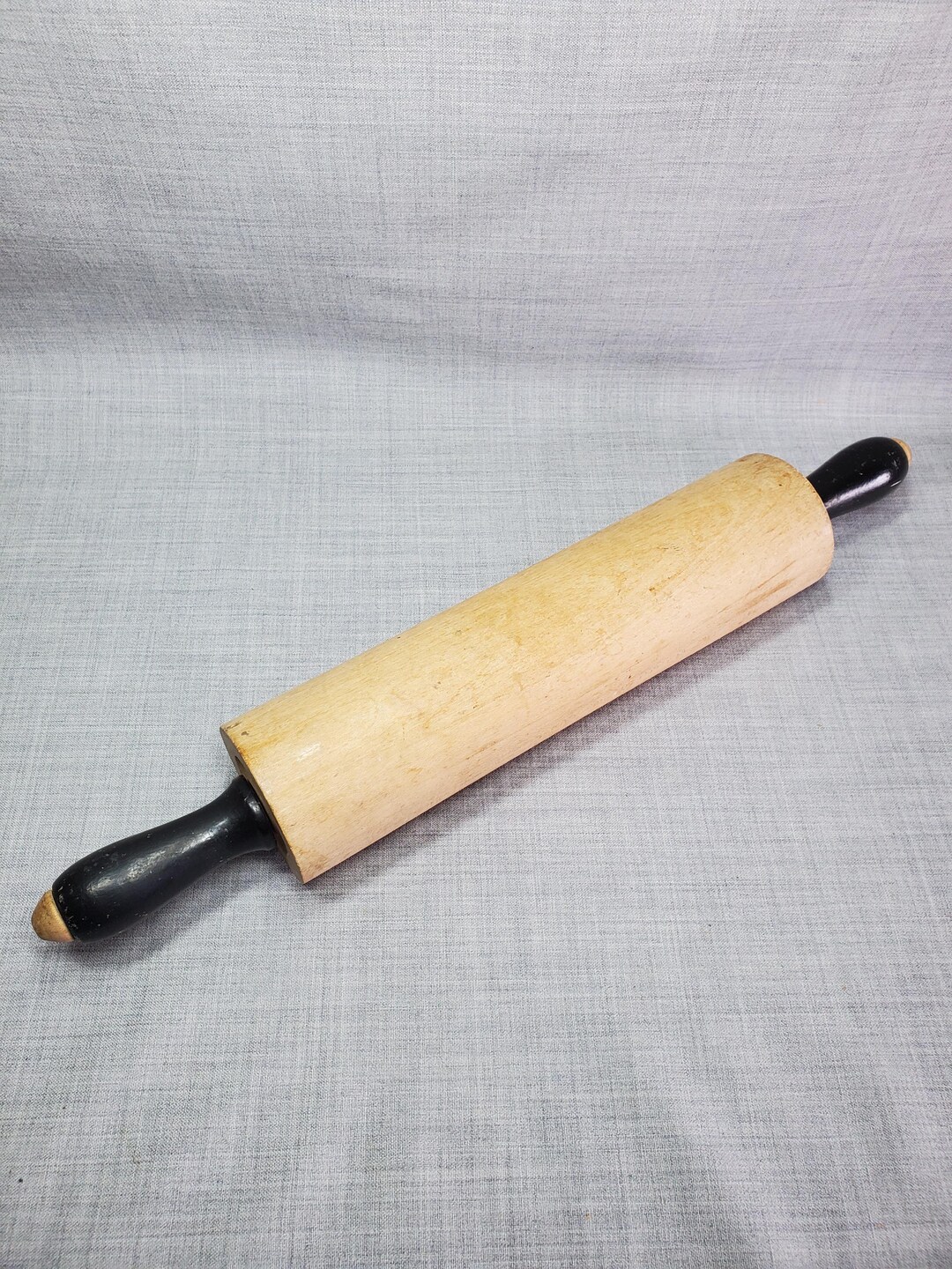 Vintage Rolling Pin With Black Handles, Nice Sturdy Rolling Pin, Black ...
