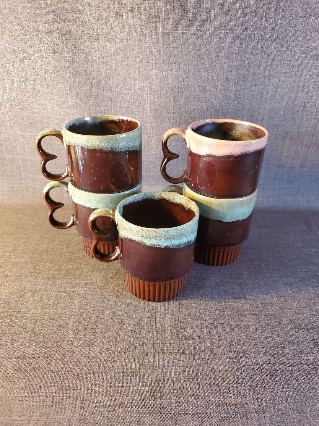 Set of 5 Japanese Redware Mugs, Vintage Japan Redware Drip Mug - Etsy
