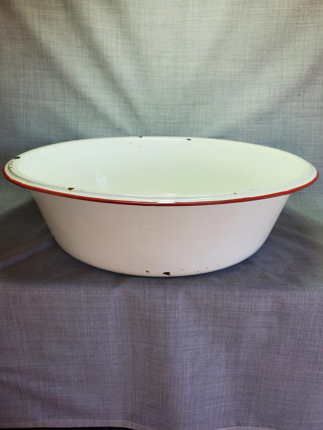 Extra Large 18 3/4 In. White and Red Enamel Wash Bucket, Antique ...