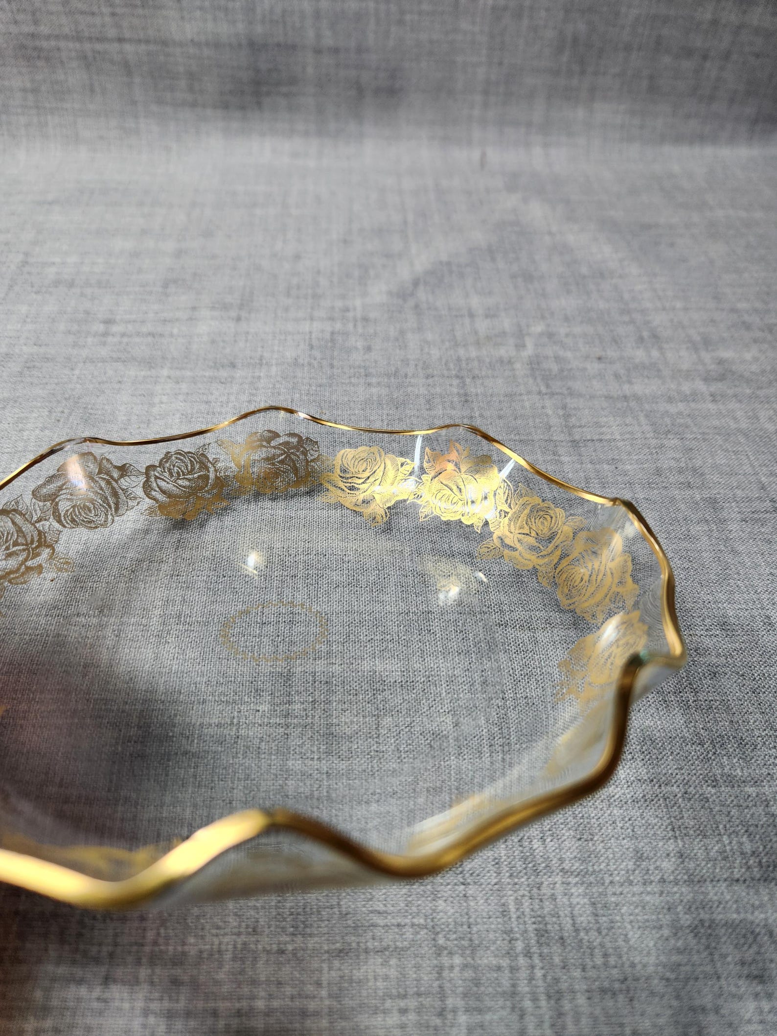 Vintage Chance Glass 5 1/2 In. Gold Rose Dish, Chance Glass Clear With ...