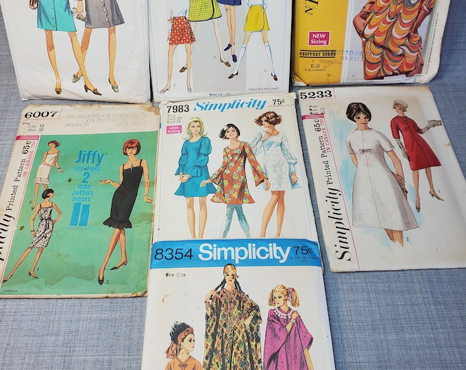 Lot of 7 Vintage Sewing Patterns, 1960's Dress Patterns, Simplicity ...