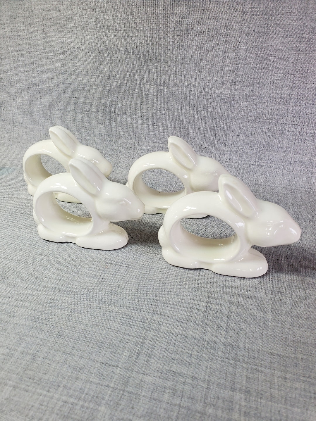 Set of 4 White Ceramic Rabbit Napkin Rings, Porcelain Napkin Rings ...