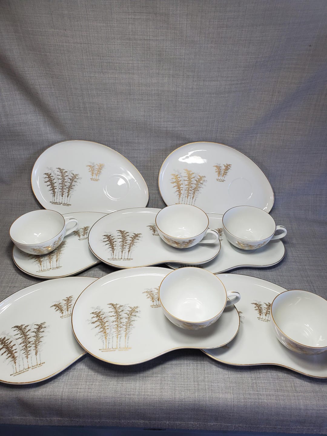 13 Piece Porcelain Fukagawa Arita Japanese Snack Plate Set With Gold ...