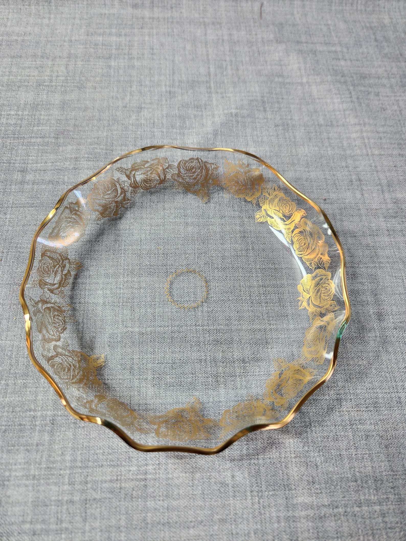 Vintage Chance Glass 5 1/2 In. Gold Rose Dish, Chance Glass Clear With ...