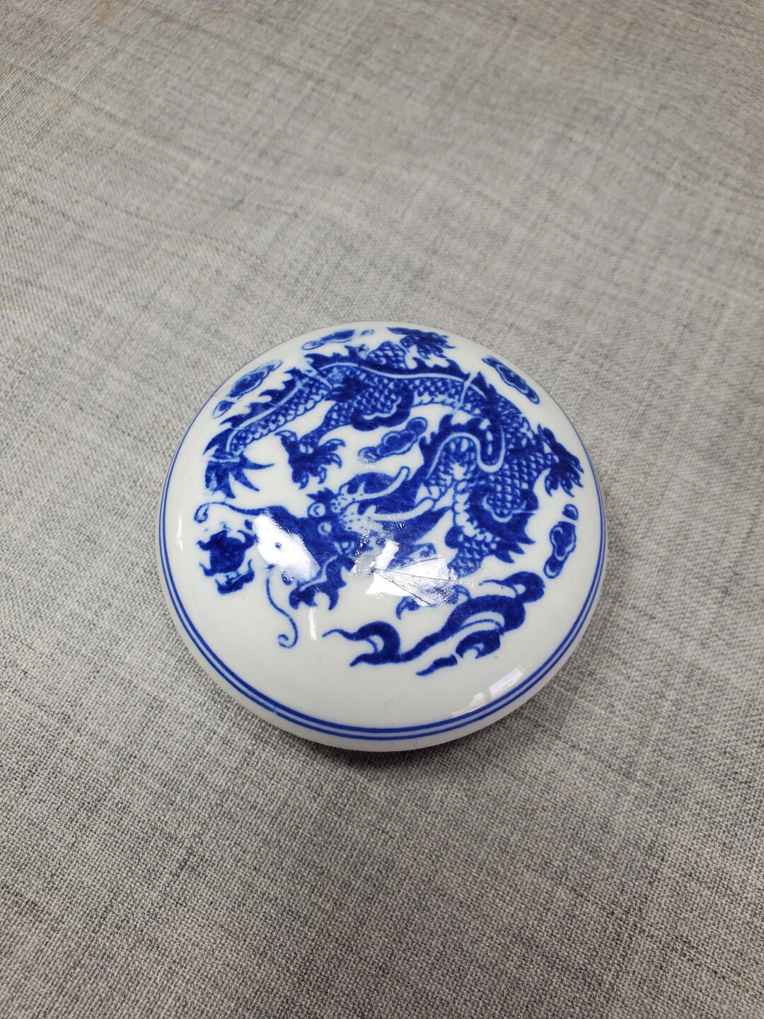 Chinese Blue and White Porcelain Chop Ink Box, Vintage Chinese Ink in ...