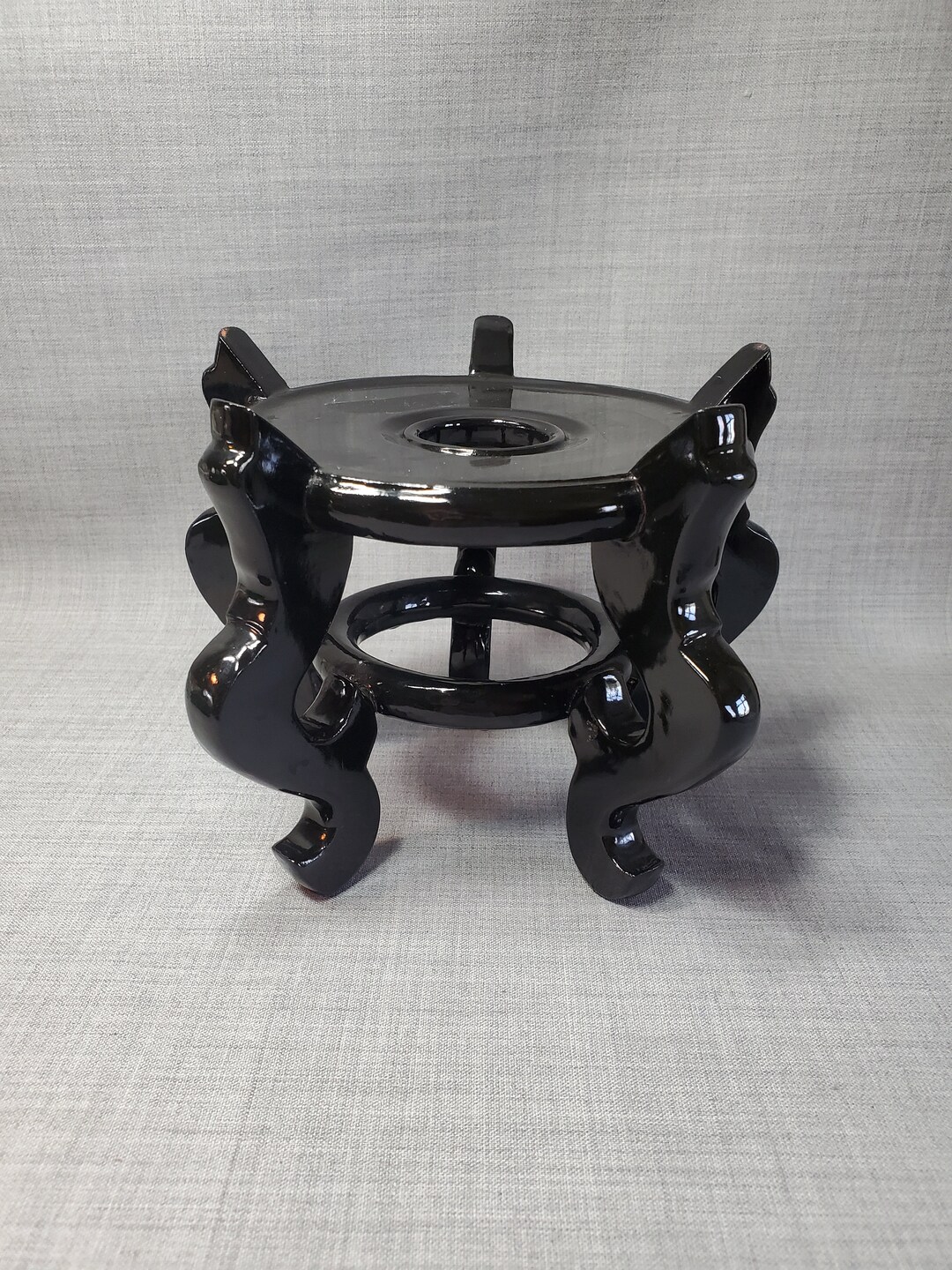 Chinese Fishbowl Stand, Black Lacquer Wooden Fishbowl Stand, 5 3/4 X 6 ...