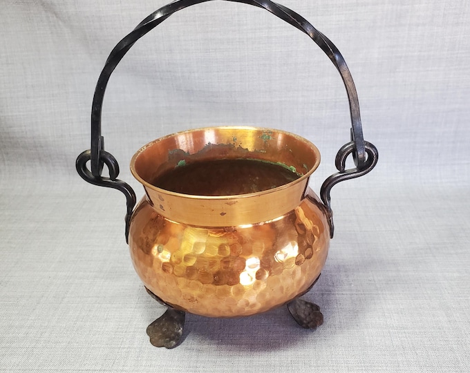 Vintage West German Hammered Copper Cauldron, Small Hammered Copper ...