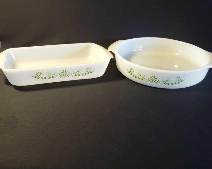 Set of 2 Vintage Rectangle and Round Glasbake Milk Glass Casserole Dish ...