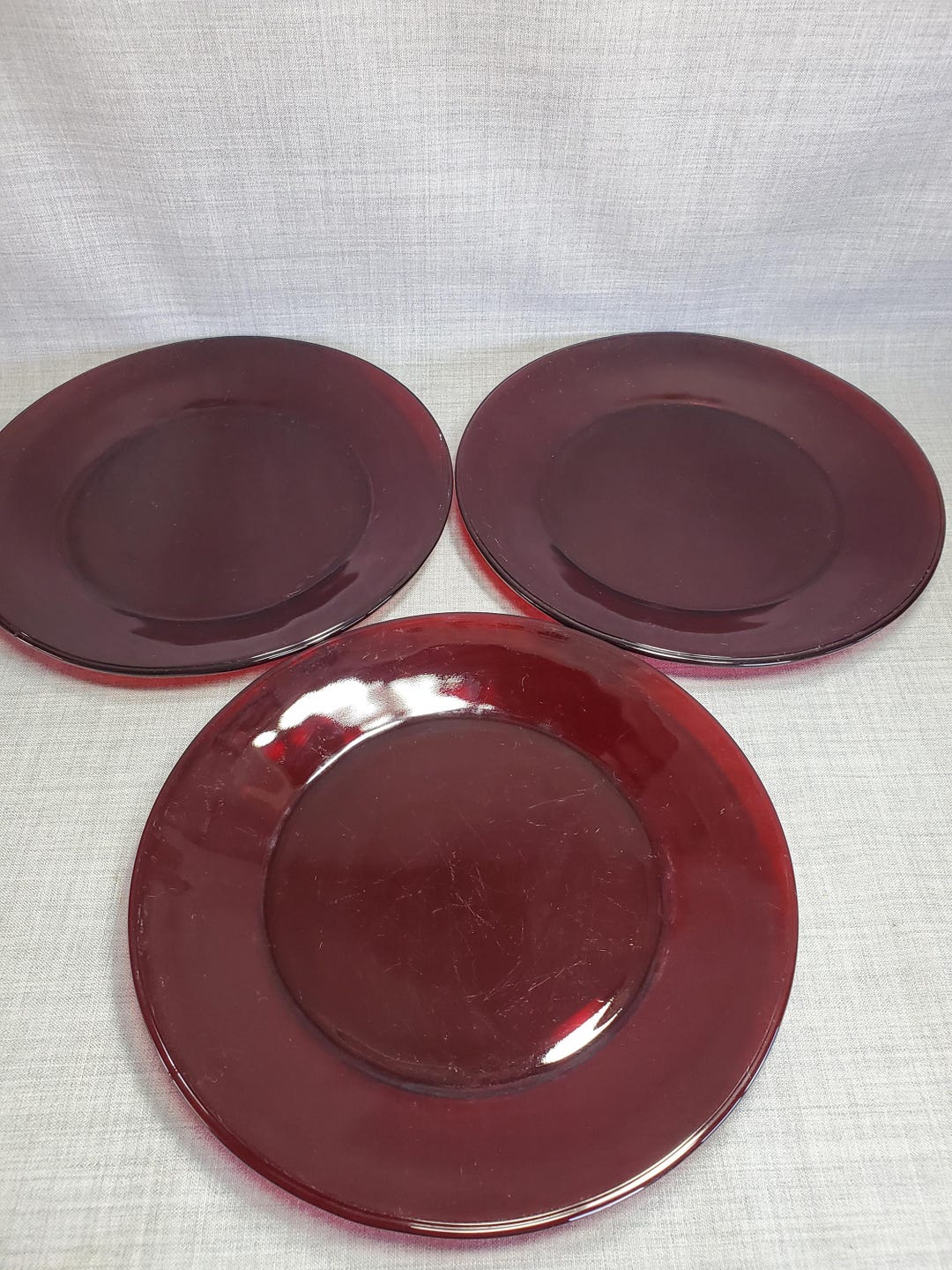 Set of 3 Ruby Red Glass Dinner Plates, Ruby Glass Dinner Plates ...