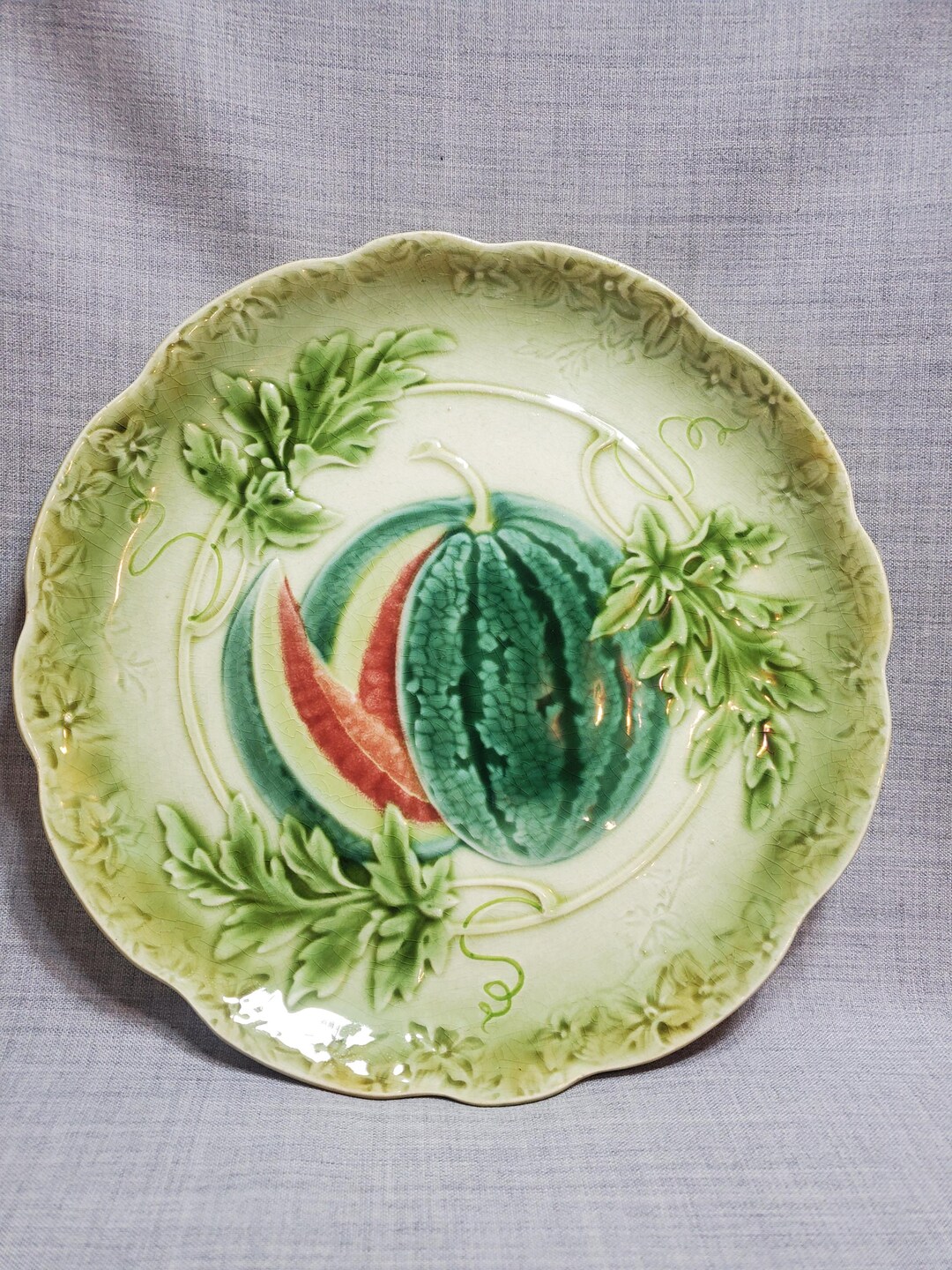Antique French Majolica Watermelon Plate, Higgins & Seiter New York ...