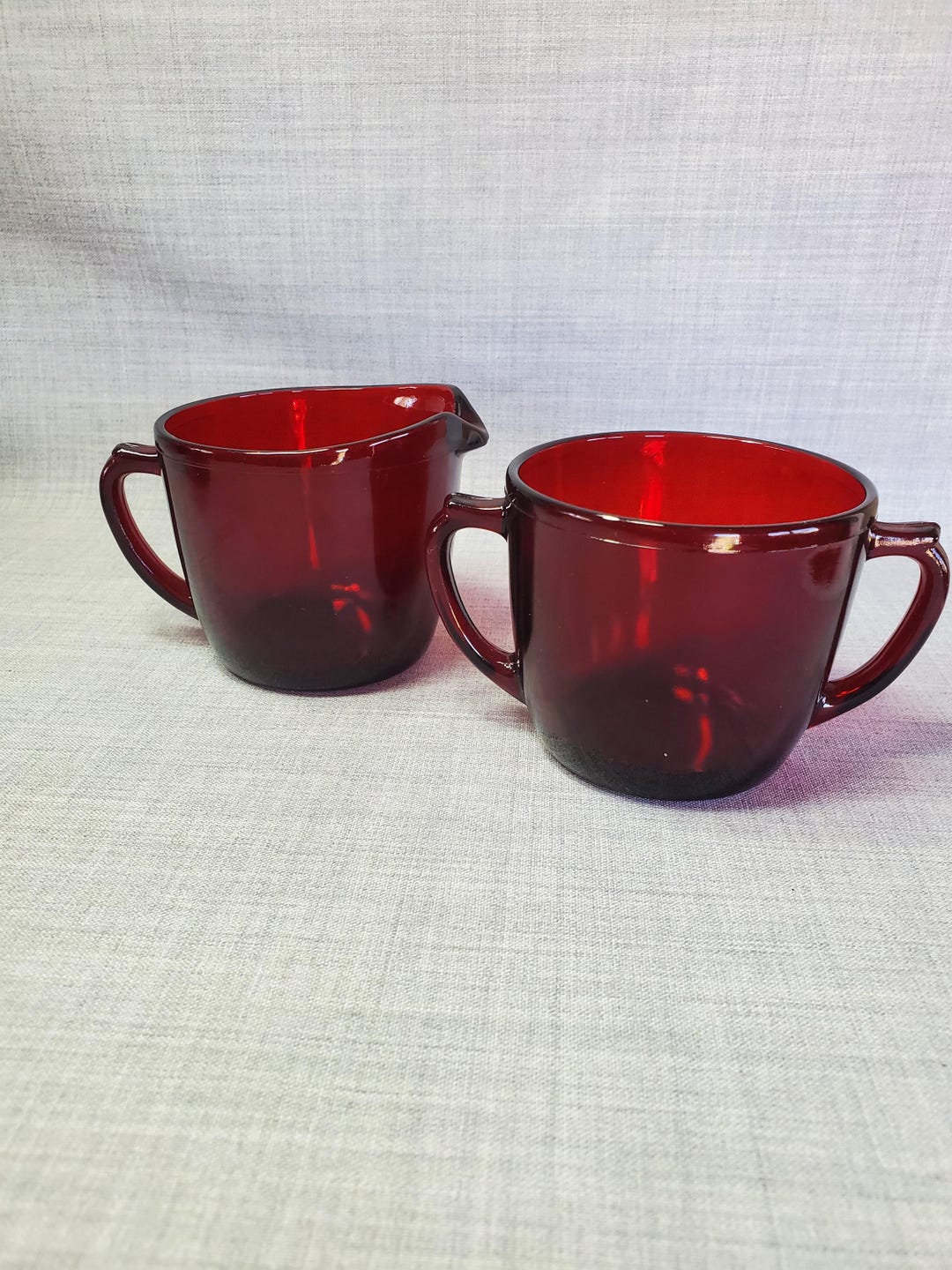 Anchor Hocking Royal Ruby Depression Glass Cream & Sugar Set, Antique ...