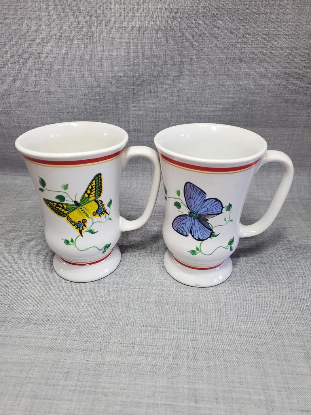 Set of 2 Vintage Ceramic Butterfly Mugs, Butterfly Coffee Mugs ...