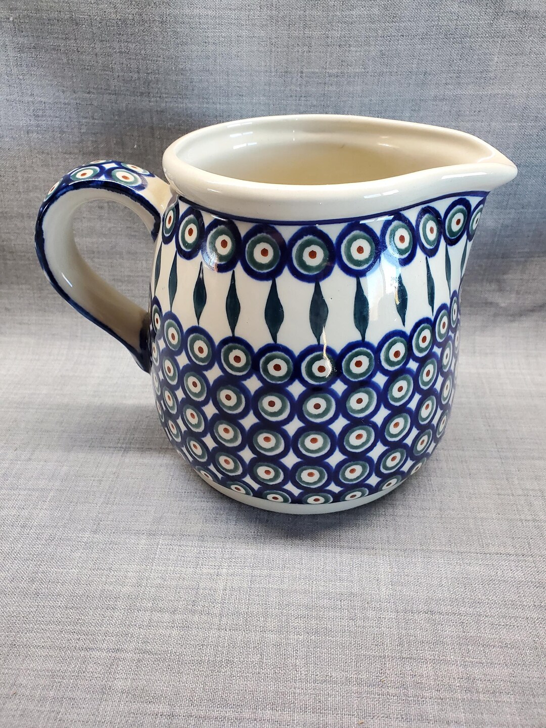 Boleslawiec Peacock Potbelly Creamer, Boleslawiec Peacock Cream Pitcher ...