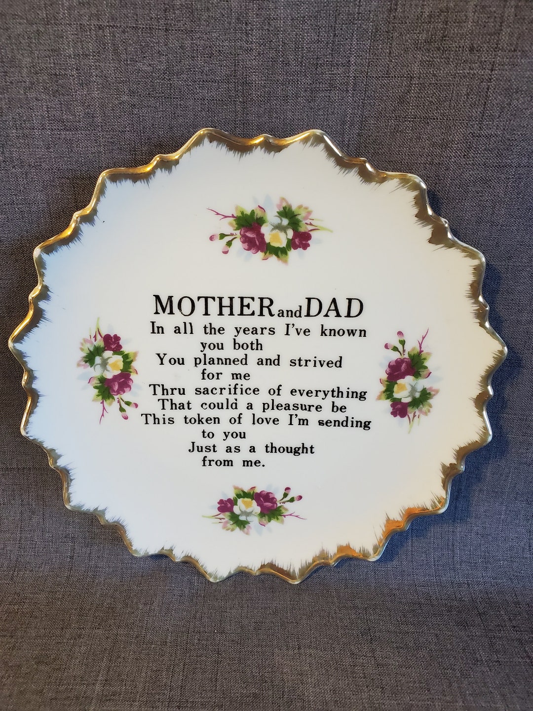 Porcelain Mother & Dad Poem Plate, Vintage Porcelain Collectible Plates ...