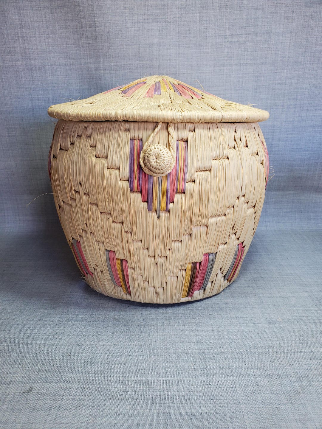 Large Woven Basket With Lid, Grass African Basket, 9 X 10 In. Lidded ...