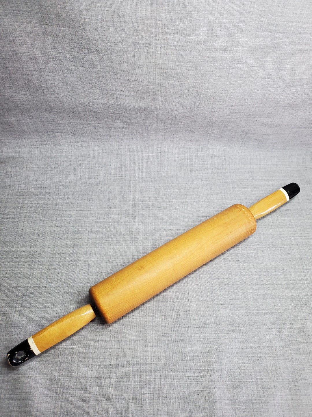 Vintage Rolling Pin With Black and White Handles, Nice Sturdy Rolling ...