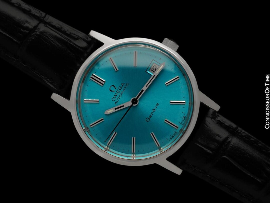 1973 Omega Geneve Vintage Mens Automatic Watch With Caribbean Blue Dial ...