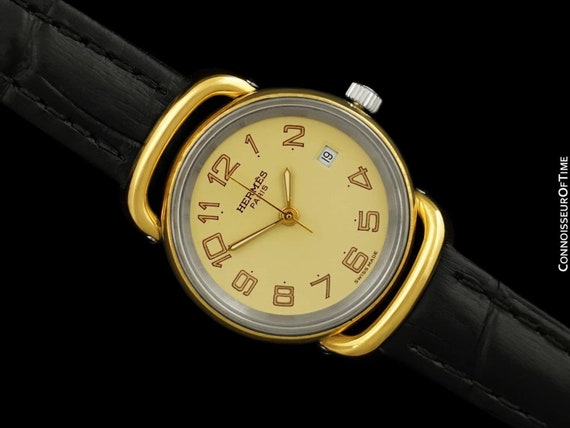 Hermes Pullman Ladies Cream Dial Watch With Date 18K Gold - Etsy