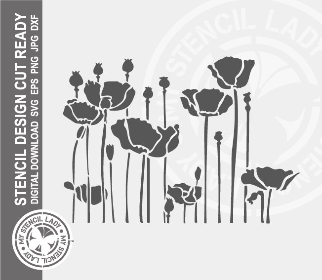 Poppies Poppy Flowers 1428 Stencil Digital Download Laser Cricut Cut ...