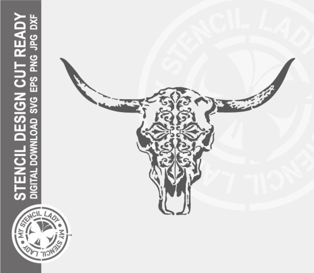Cow Skull Ornate 965 Stencil Digital Download Laser Cricut Cut Ready ...
