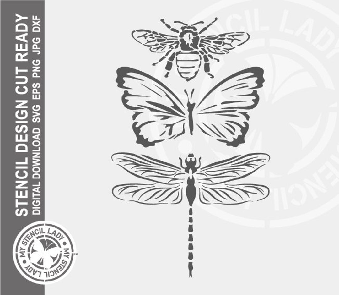 Insects Dragonfly Butterfly Bee 1705 Stencil Digital Download Laser ...