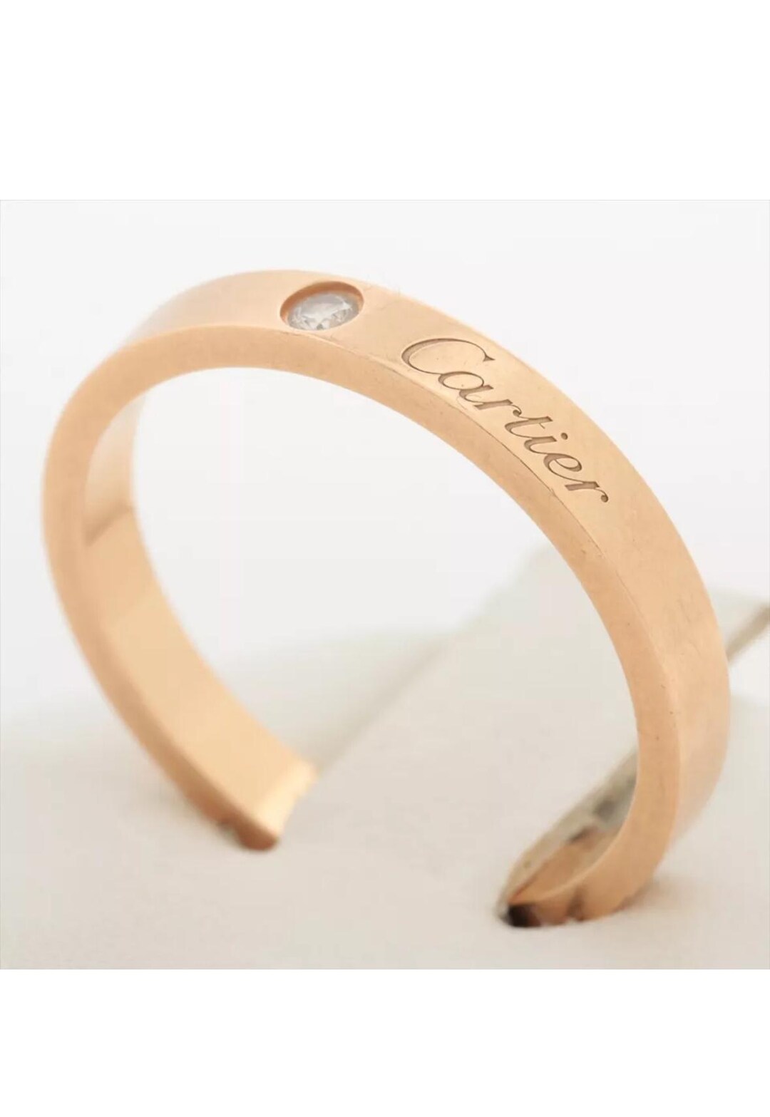 Authentic Cartier 18k Engraved 1P Diamond Ring 750(PG) 4.4g; Size 60 ...