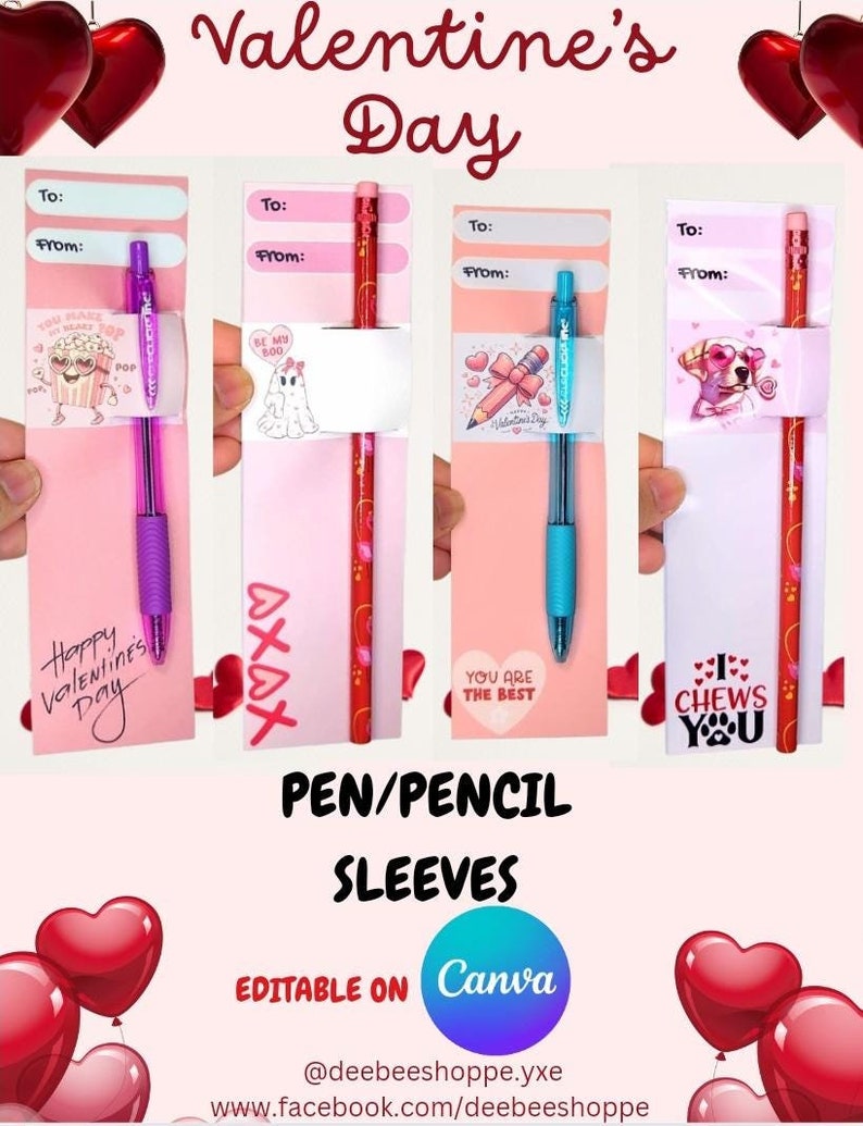 Valentine's Day Gift Pen/pencil Sleeves Template Bundle - Etsy