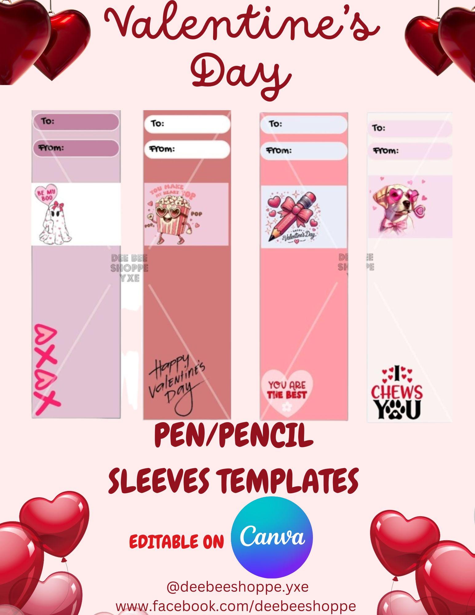 Valentine's Day Gift Pen/pencil Sleeves Template Bundle - Etsy
