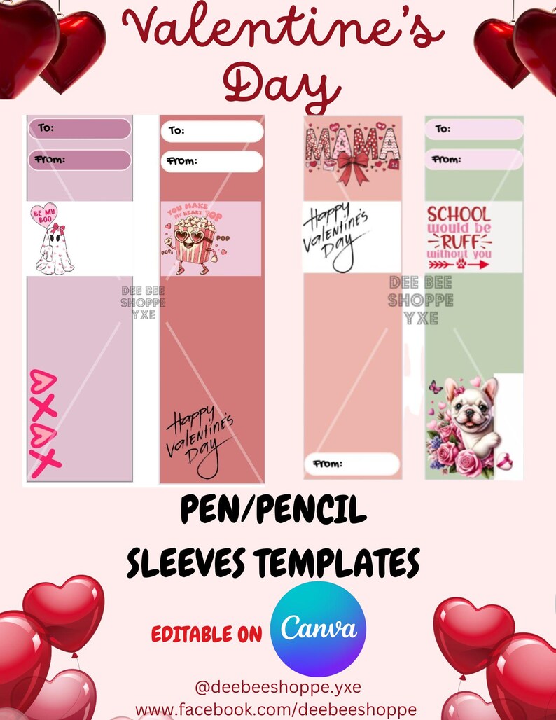 Valentine's Day Gift Pen/pencil Sleeves Template Bundle - Etsy