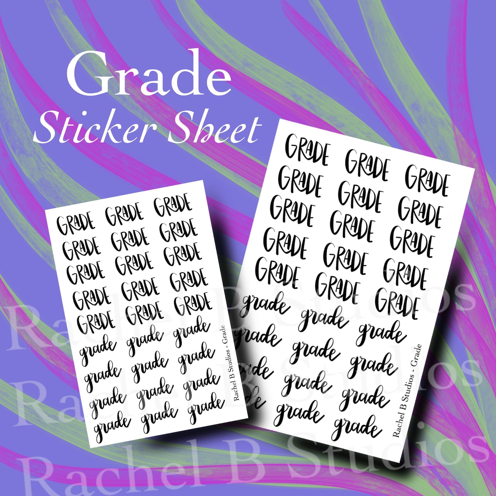 Grade Sticker Sheet > Function Grade Script Word Teacher Planner ...