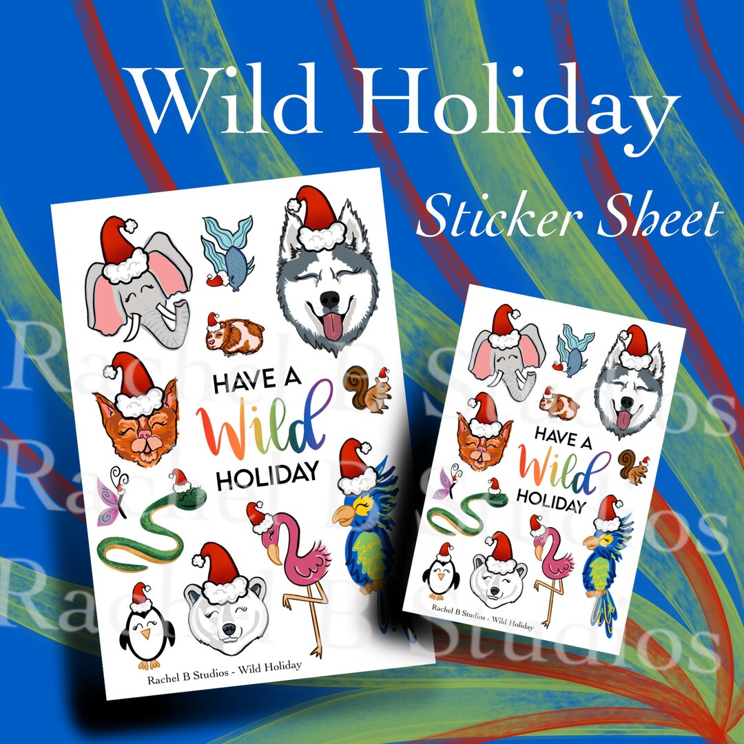 Wild Holiday Sticker Sheet > Animals in Santa Hats Planner Stickers ...