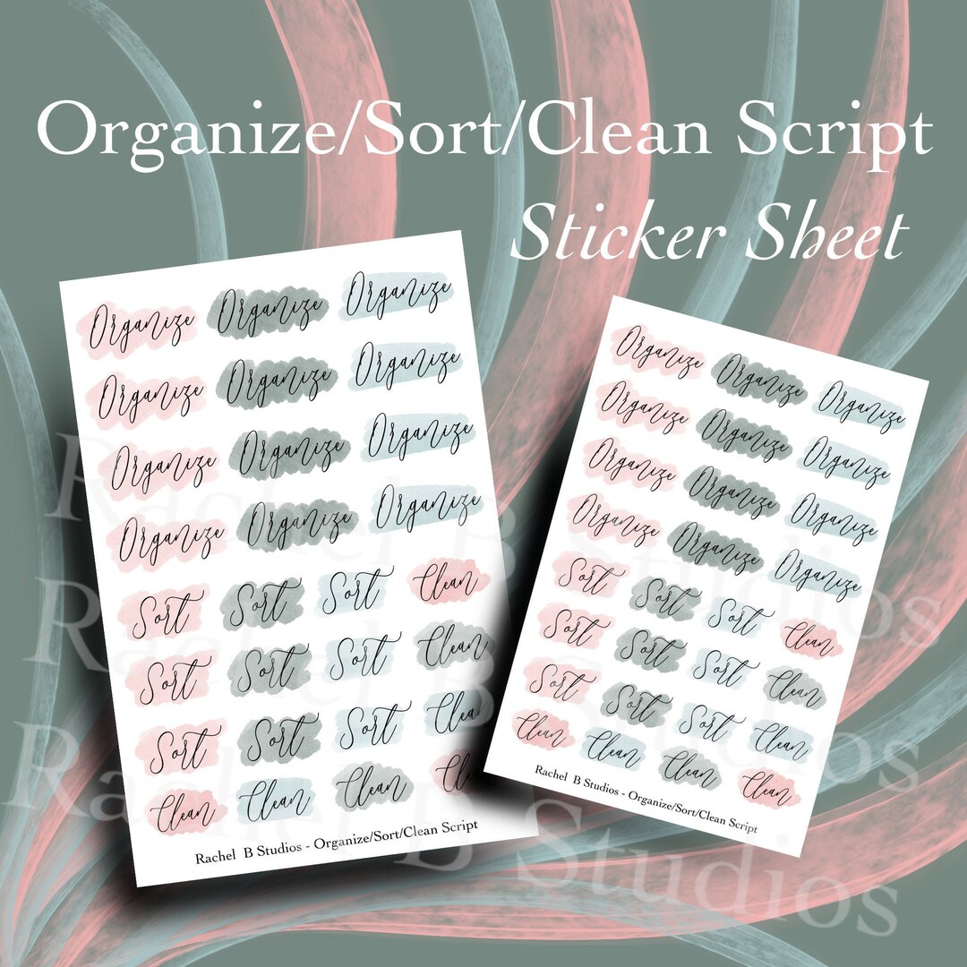 Organize / Sort / Clean Script Sticker Sheet > Functional Black Script ...