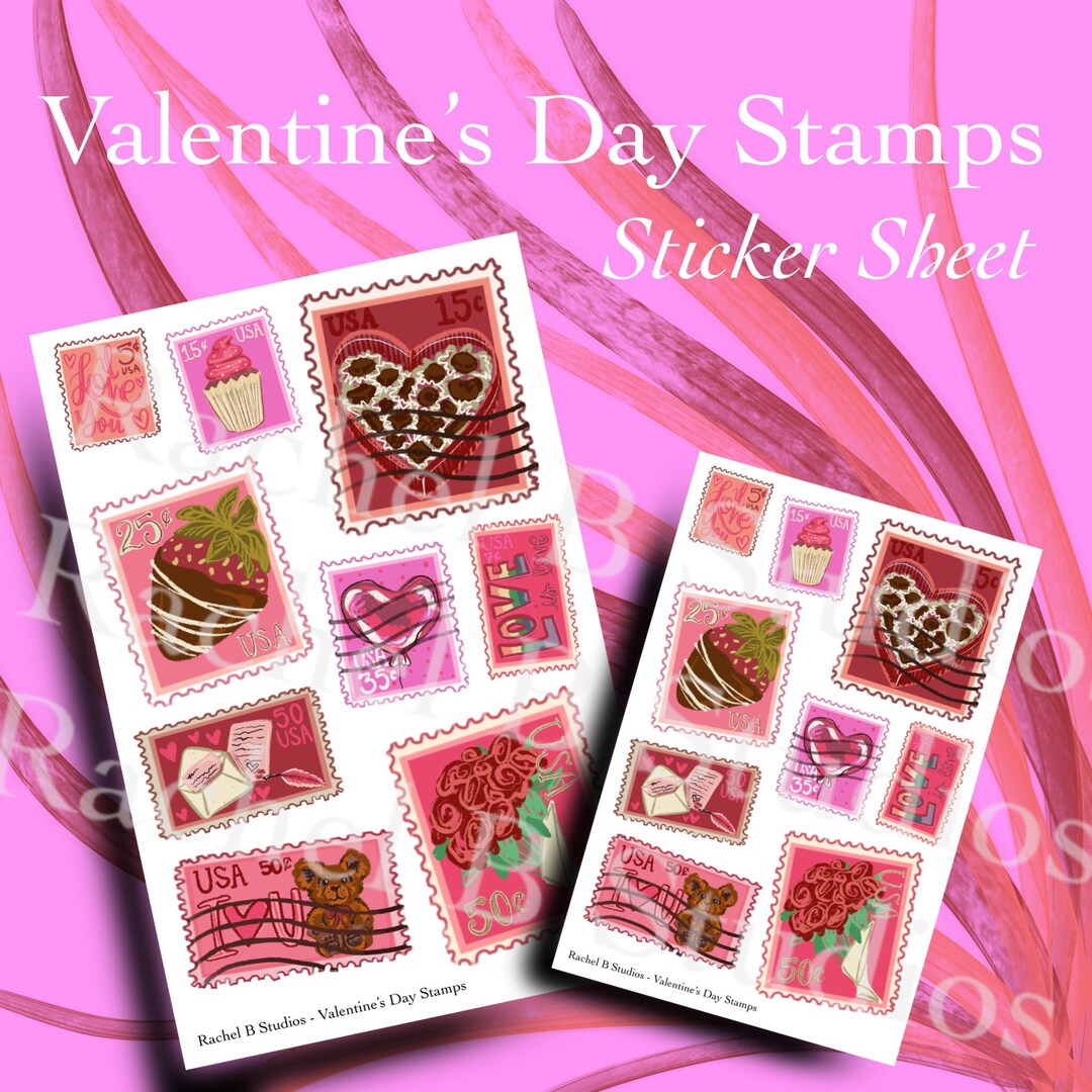 Valentine's Day Stamps Sticker Sheet > Cute Valentine's Day Planner ...