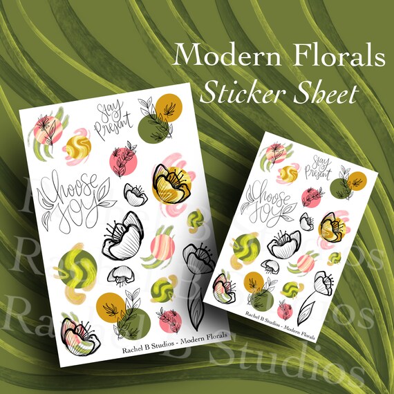 Modern Florals Sticker Sheet Hand-drawn Abstract Line Art - Etsy