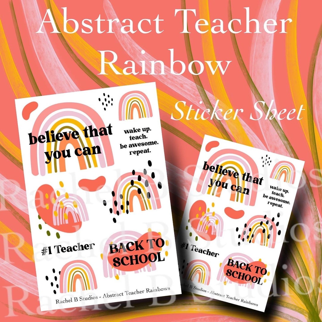 Abstract Teacher Rainbow Sticker Sheet > 70s Retro Teacher Planner ...