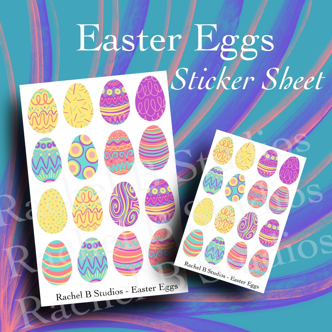 Easter Eggs Sticker Sheet > Hand Drawn Decorated Dyed Eggs Planner ...
