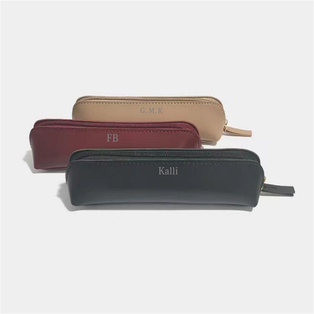 Personalized Vegetarian Leather Zip Pen Case, Personalized Pencil Bag ...