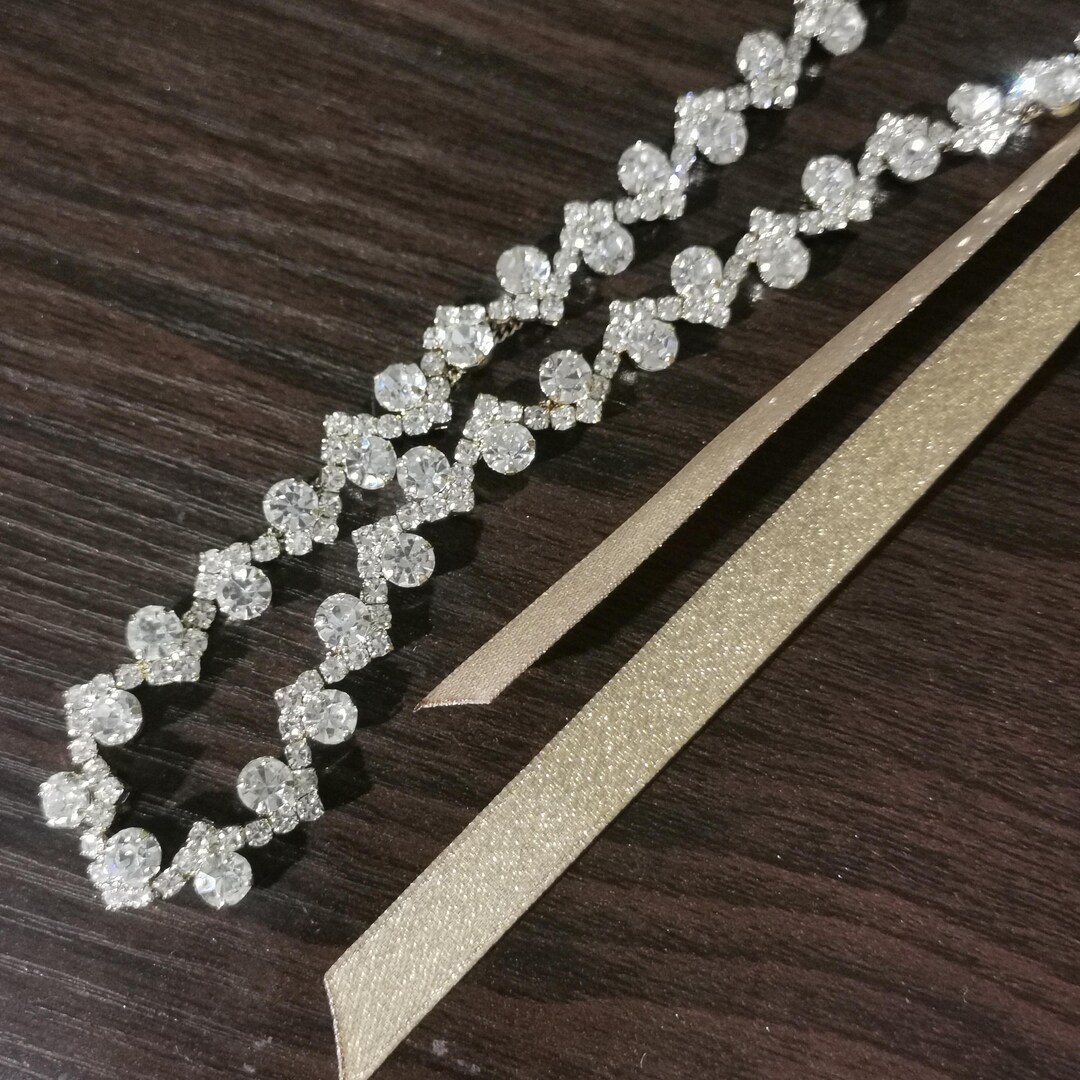 Silver Rose Gold Wedding Belt Thin Rhinestone Bridal Belt With Ribbon ...