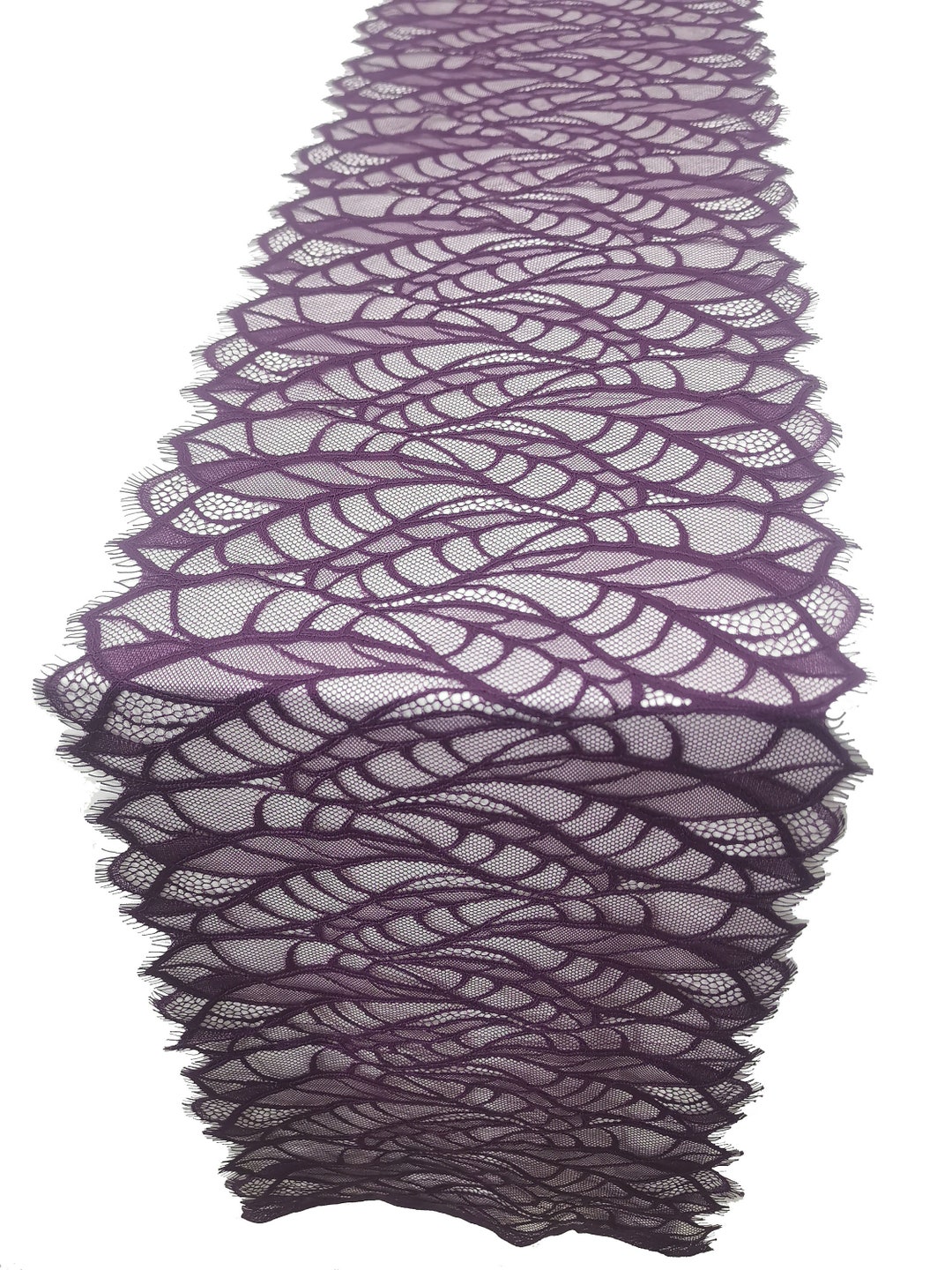 Dark Purple Lace Table Runner With Scalloped Edge Eggplant,purple Lace Runner, Purple Table ...