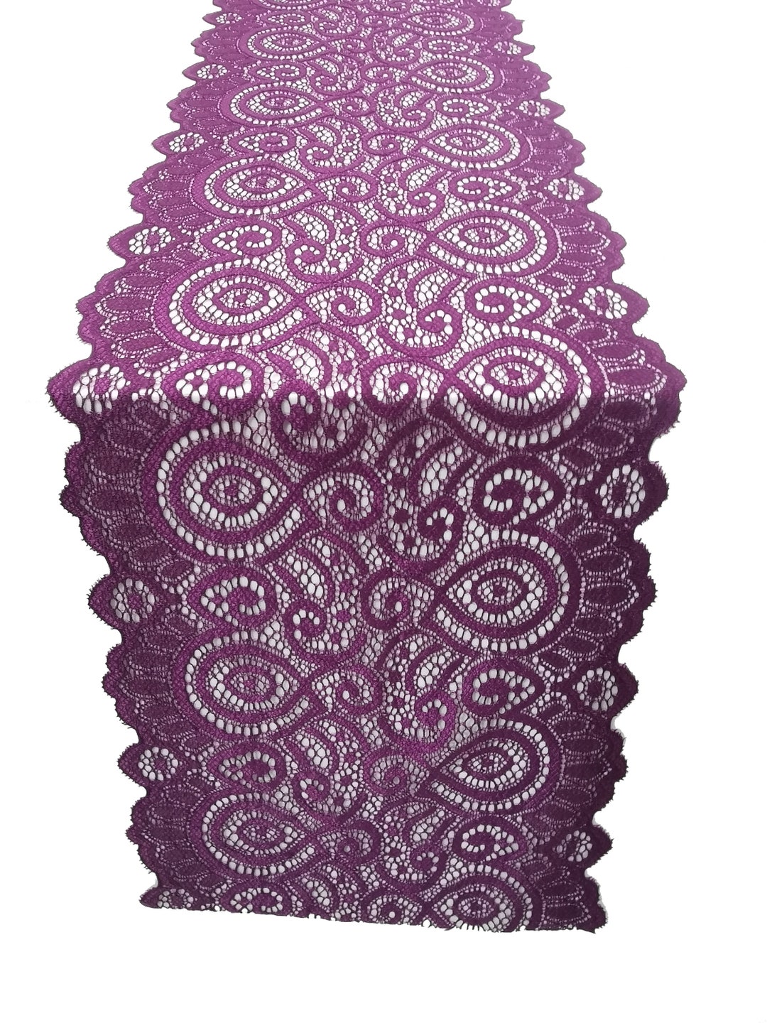 Dark Purple Lace Table Runner With Scalloped Edge Eggplant Purple Table Runner 7inches / 18cm ...