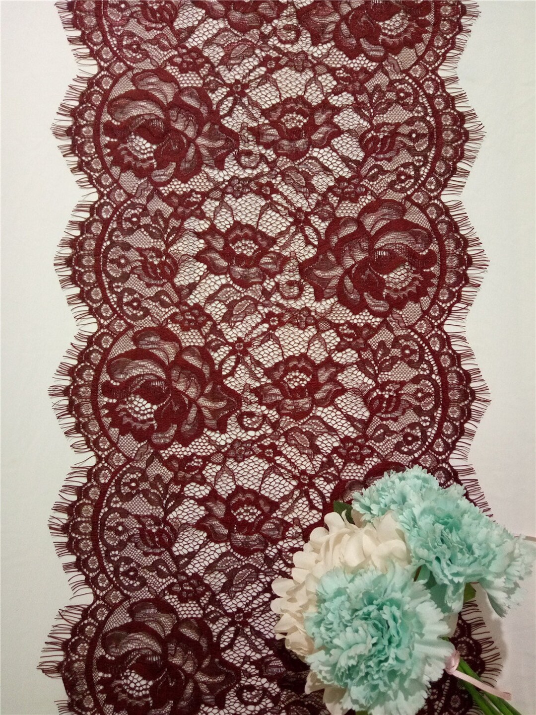 Burgundy Lace Runner, Wedding Table Runner, 12 Inches / 30cm Wide ...