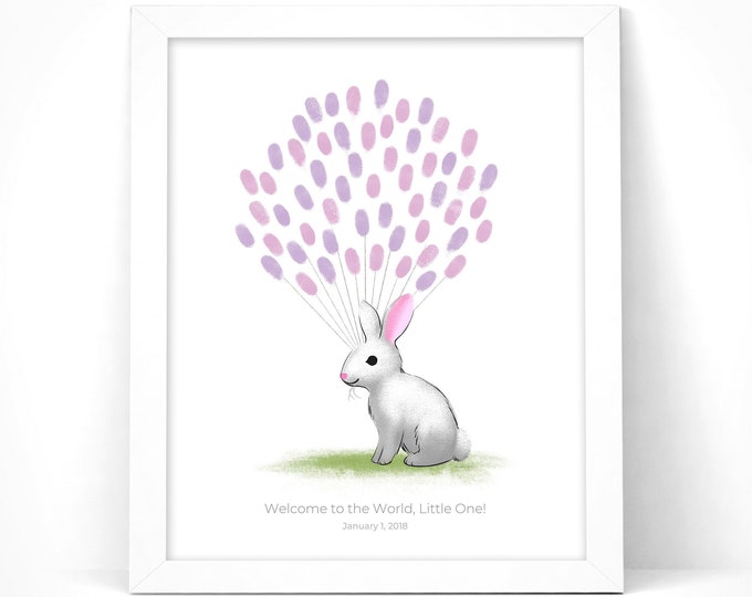 Baby Rabbit Guest Book, PRINTABLE GUEST BOOK, Birthday Fingerprint ...