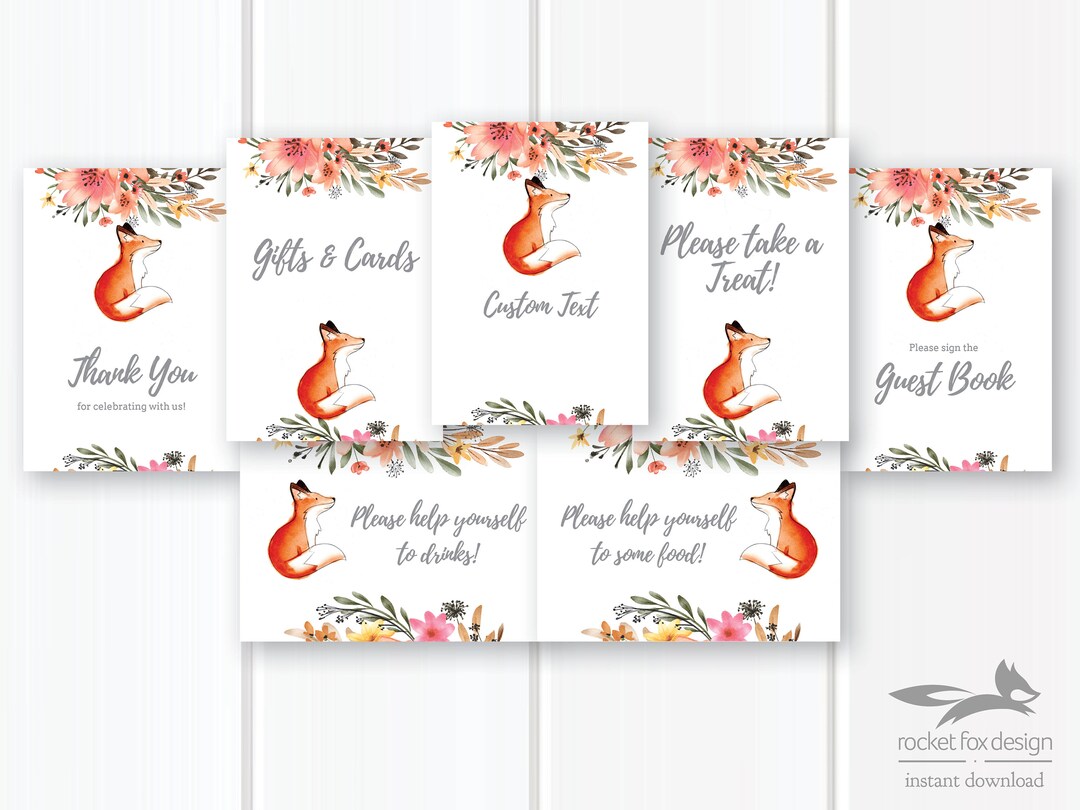 Fox Baby Shower Signs, Fox Themed Party Signs, Custom Party Signs ...